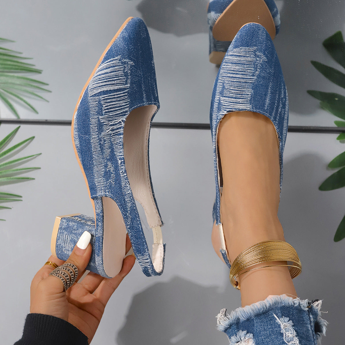 Winter Denim High Heels – Pointed Stiletto Sandals – Tudoholic