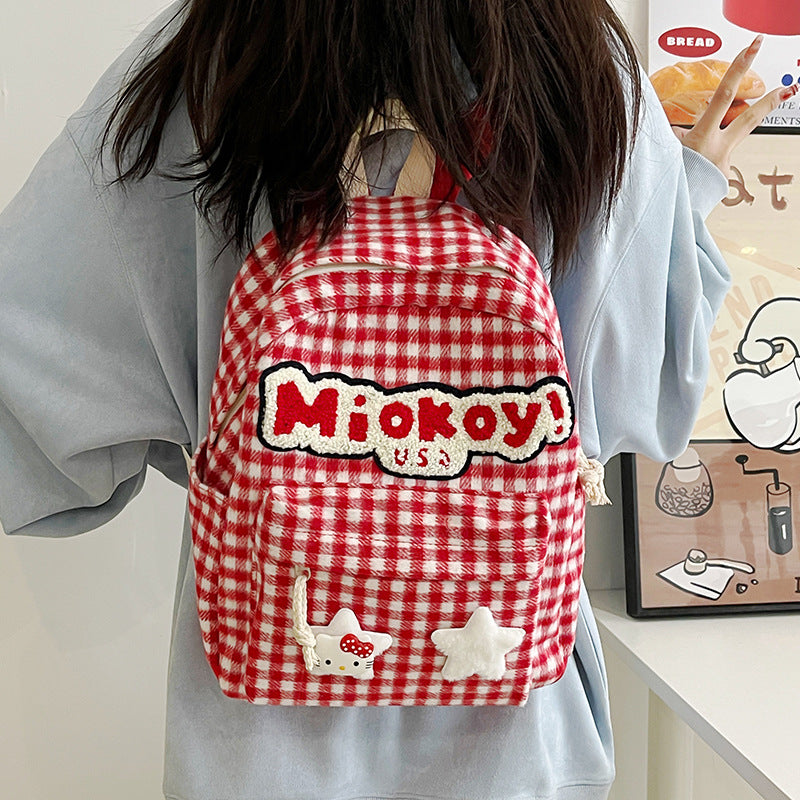 INSTOCK-Red Plaid Backpack for Girls | Cute School & Travel Bag – Tudoholic