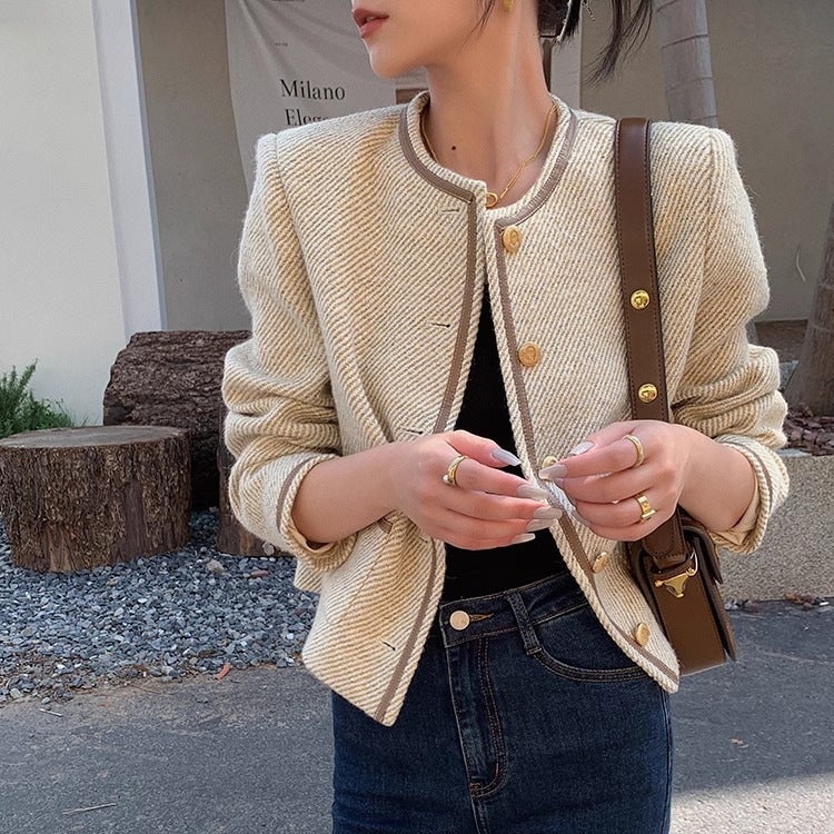 Khaki Small Fragrant Style Short Coat Women – Tudoholic