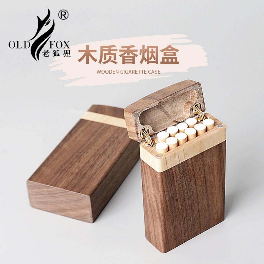 Black Walnut Cigarette Storage Box Thin Solid Wood Flap Mens – Tudoholic